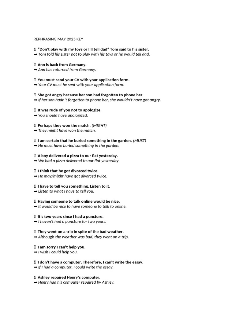 REPHRASING MAY 2025 KEY | PDF