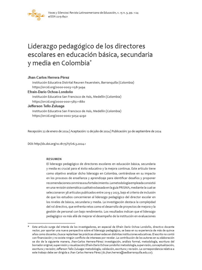 Liderazgo Pedagógico (Herrera-Pérez Et Al., 2024) | PDF | Maestros | Enseñando