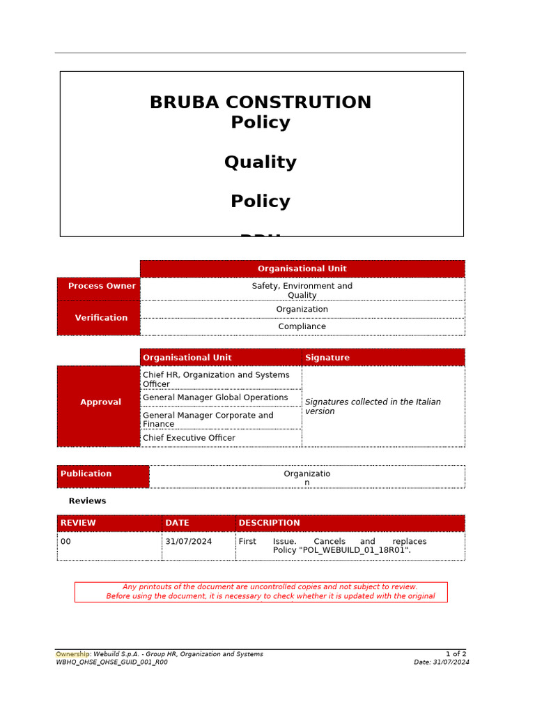 Bruba Con .BHQ Qhse Qhse Guid 001 r00 | PDF | Supply Chain | Quality Management System
