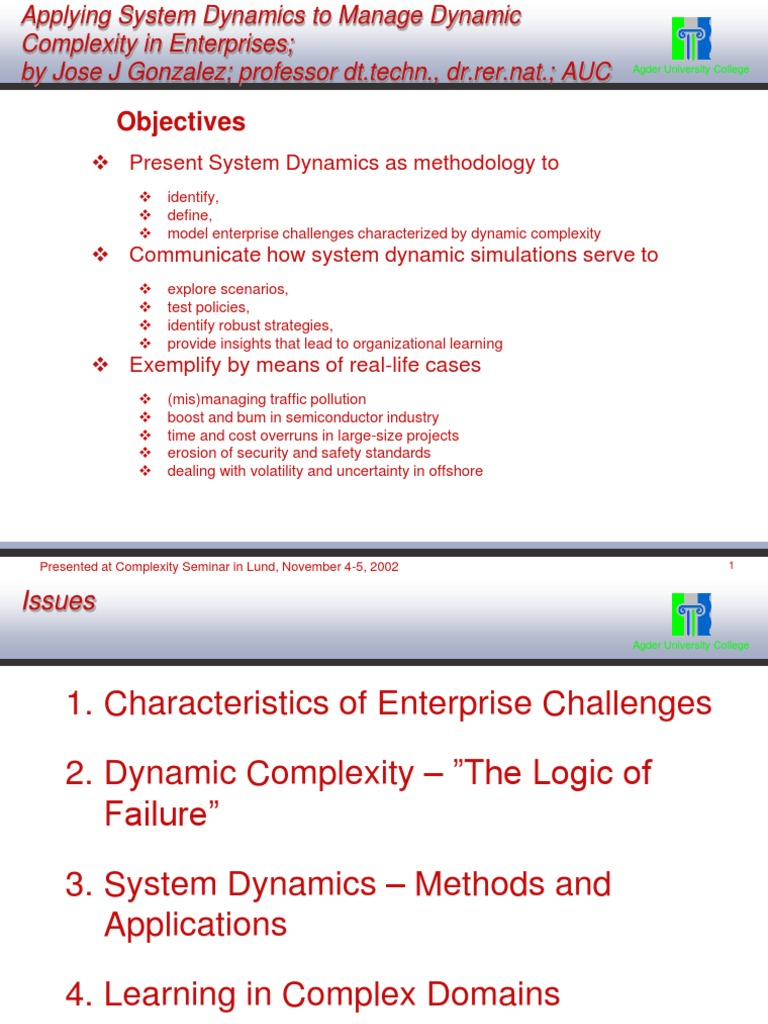 Applying System Dynamics To Manage Dynamic Complexity Pdf