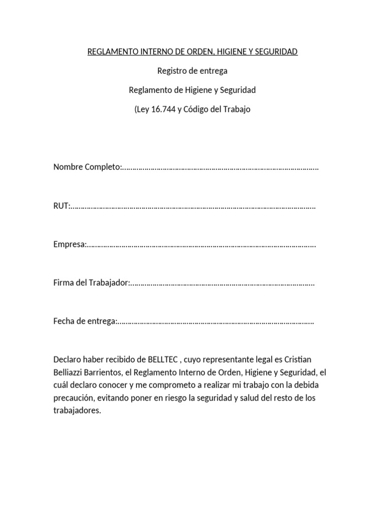 Entrega Reglamento Interno de Orden | PDF