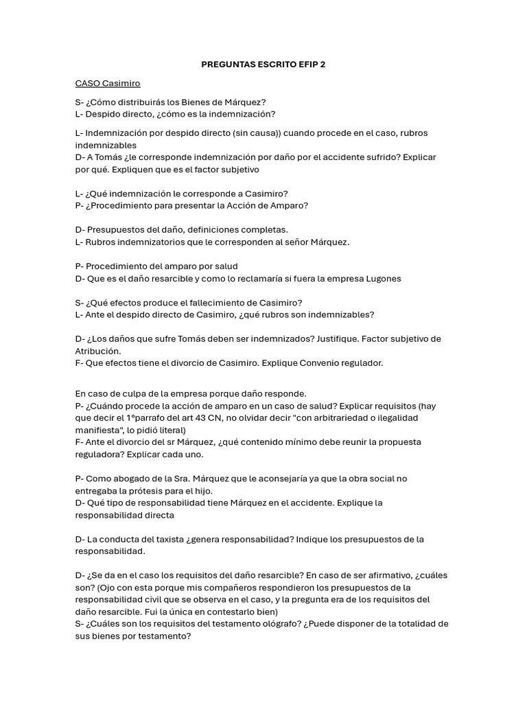 Preguntas Escrito Efip 2-2 | PDF | Habeas corpus | Divorcio