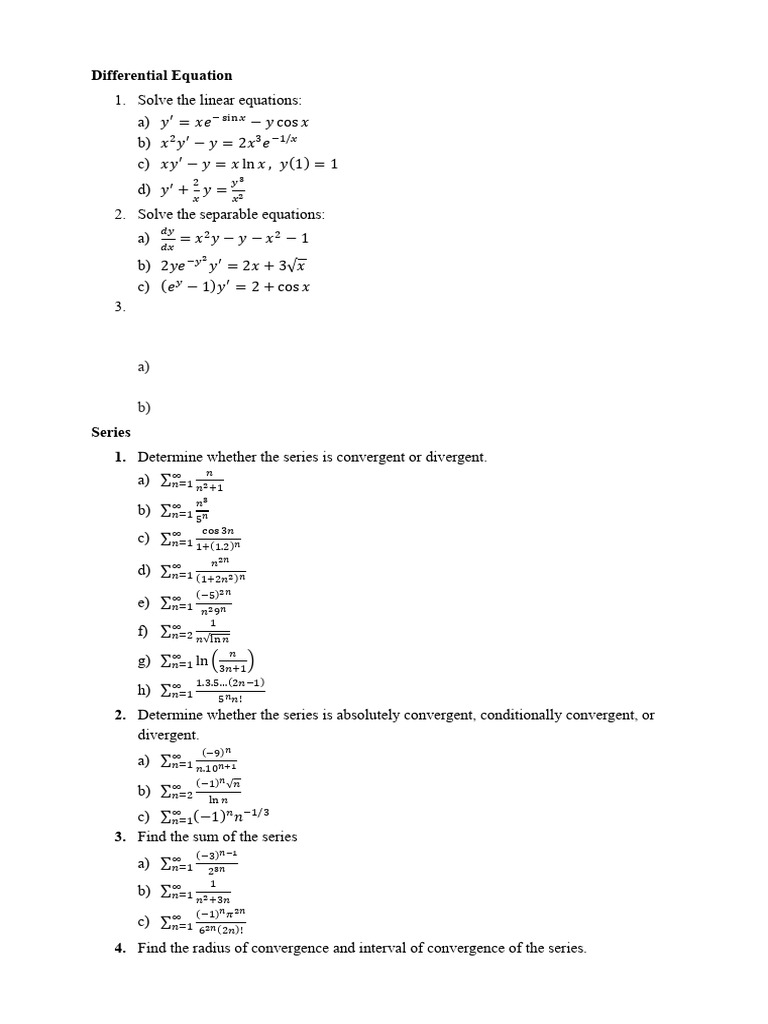 Calculus 2 - Midterm 1 - Exercises | PDF | Power Series | Equations