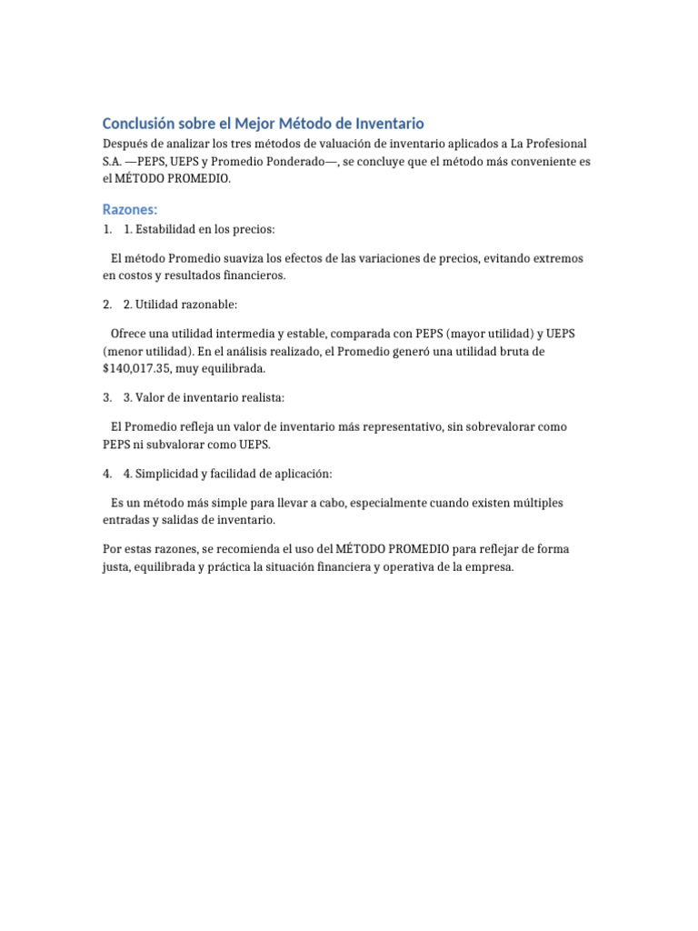 Conclusion Metodo Inventario | PDF