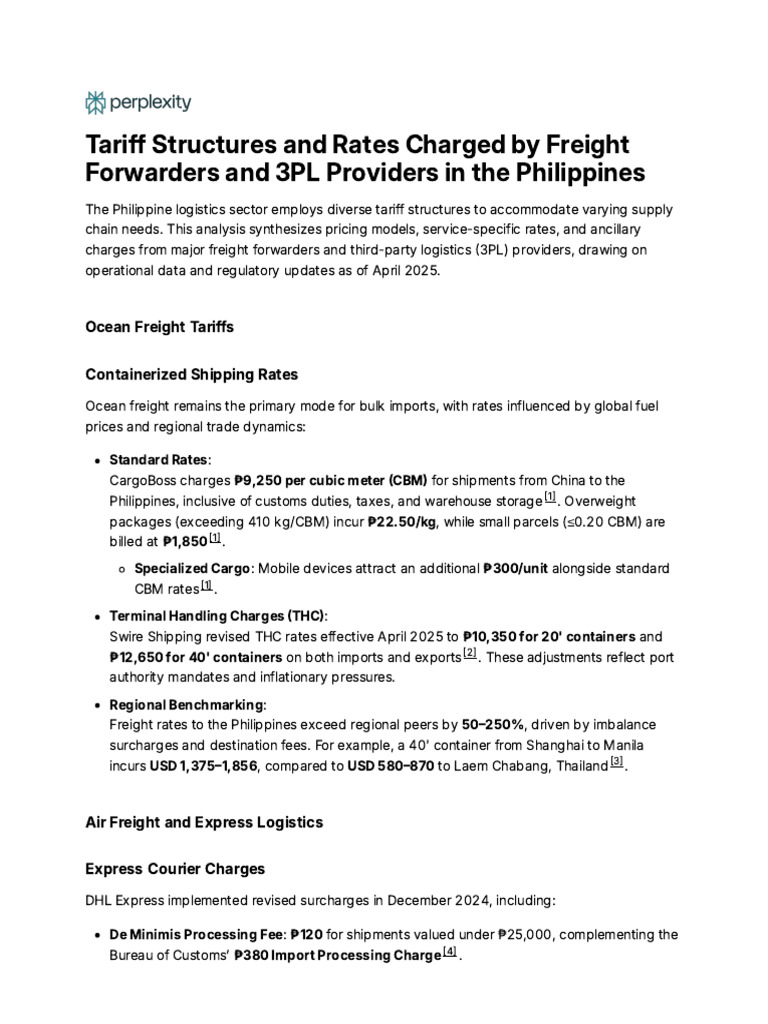Tariff Structures and Rates Charged by Freight For | PDF | Cargo ...