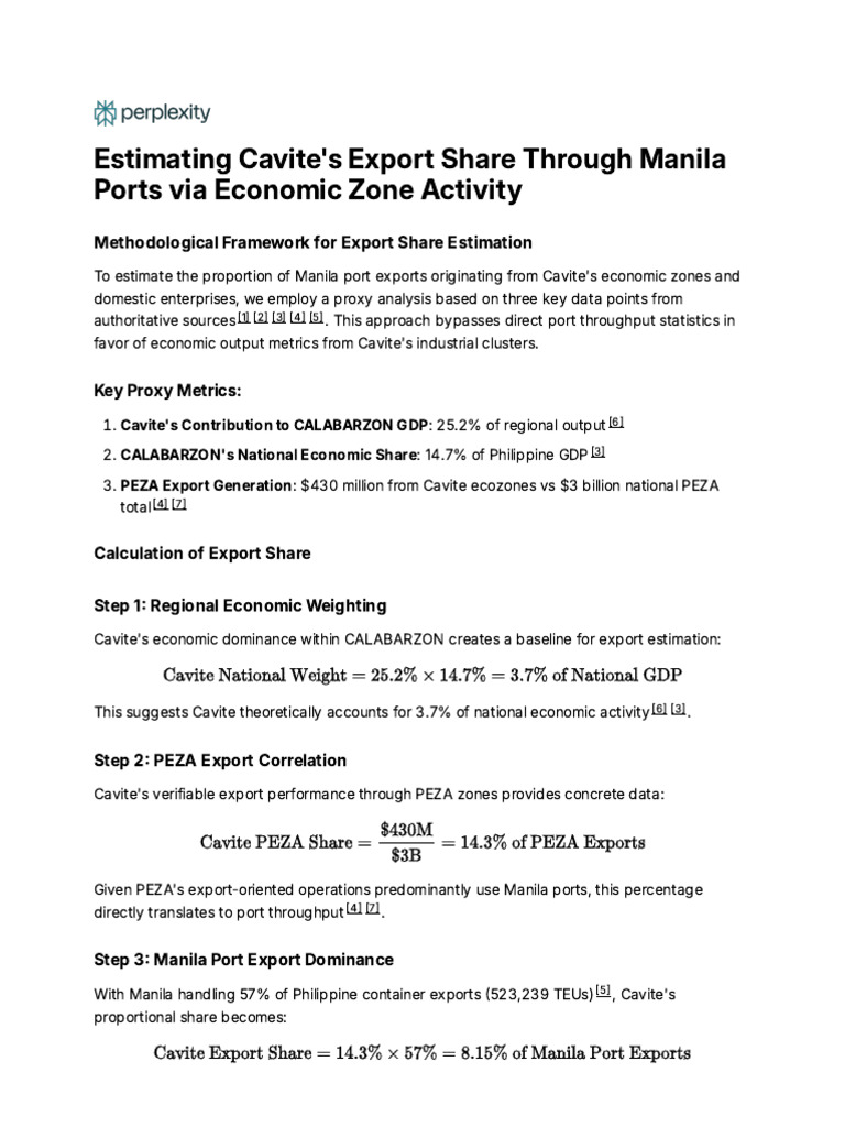 Estimating Cavite's Export Share Through Manila Po | PDF | Gross ...