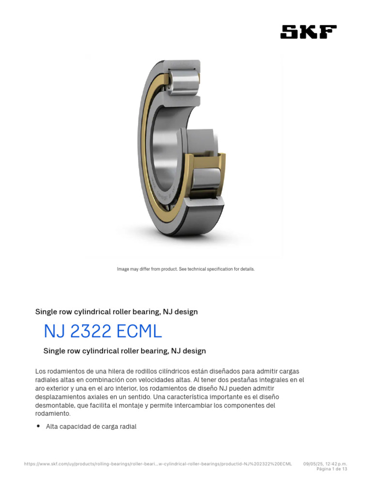 NJ 2322 ECML - Rodamientos de Rodillos Cilíndricos - SKF | PDF | Red ...