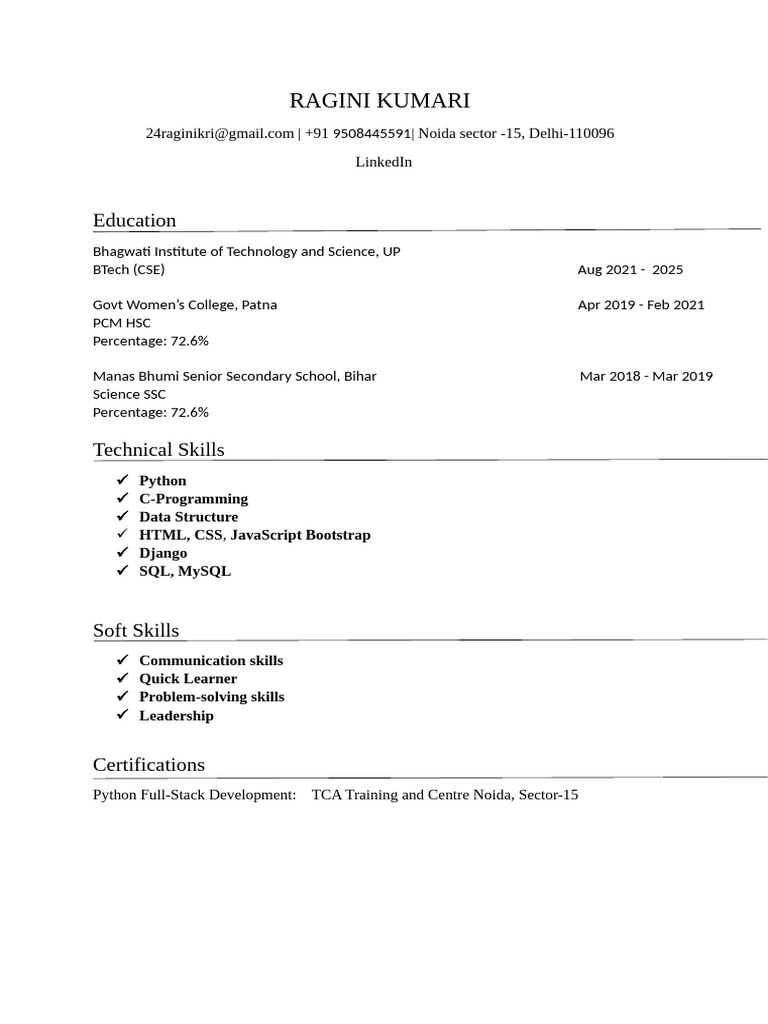 Ragini Kumari Resume | PDF