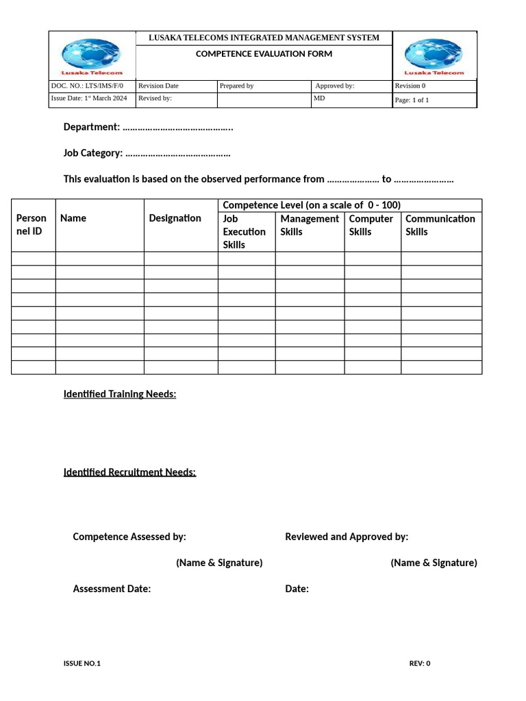 Form - Competence Evaluation | PDF