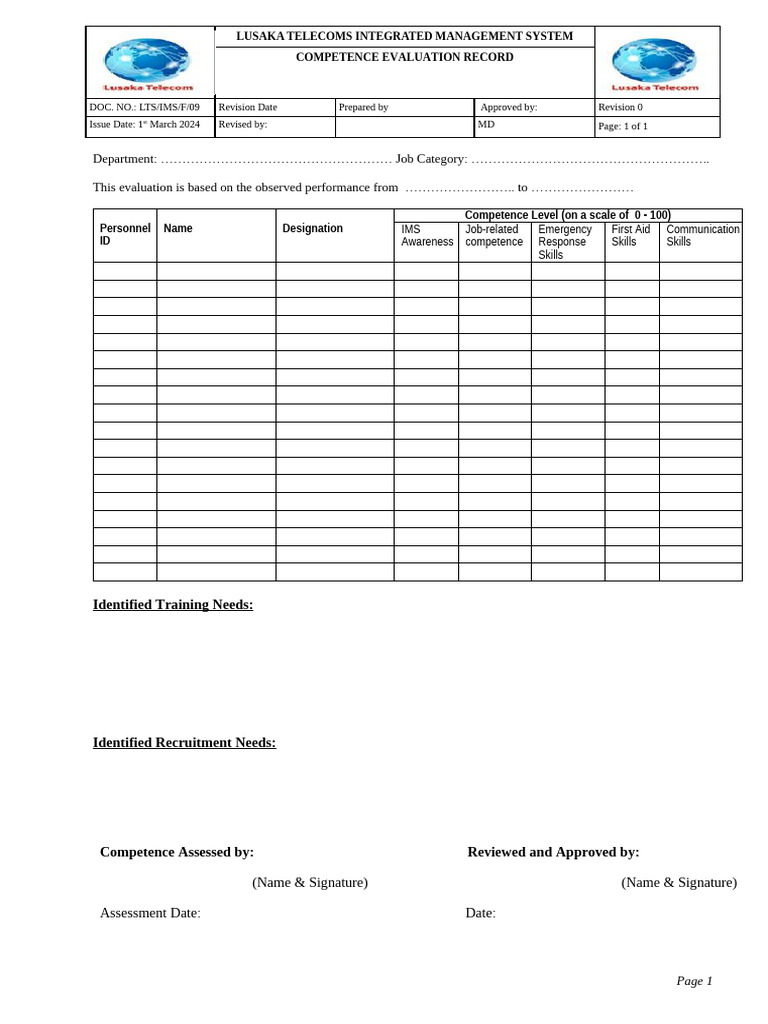 Form - Competence Evaluation Record | PDF