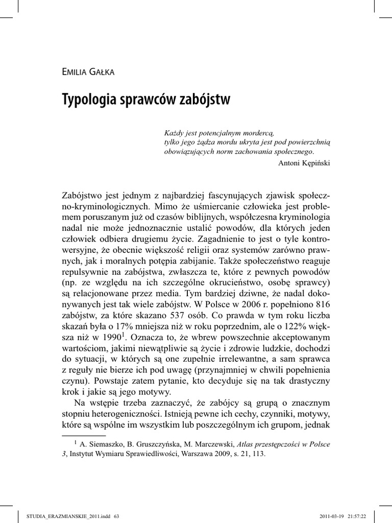 Typologia Sprawcow Zabojstw PDF | PDF