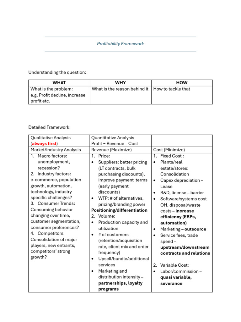 Profitability Framework | PDF