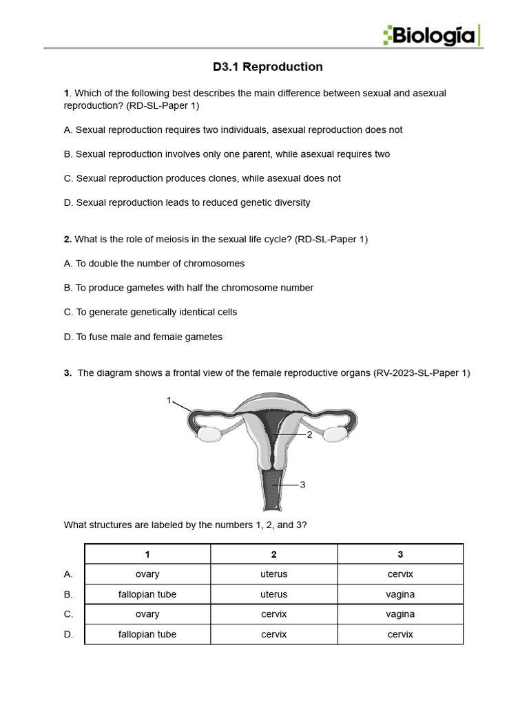 D3.1 Reproduction Exercises | PDF | Menstrual Cycle | Luteinizing Hormone