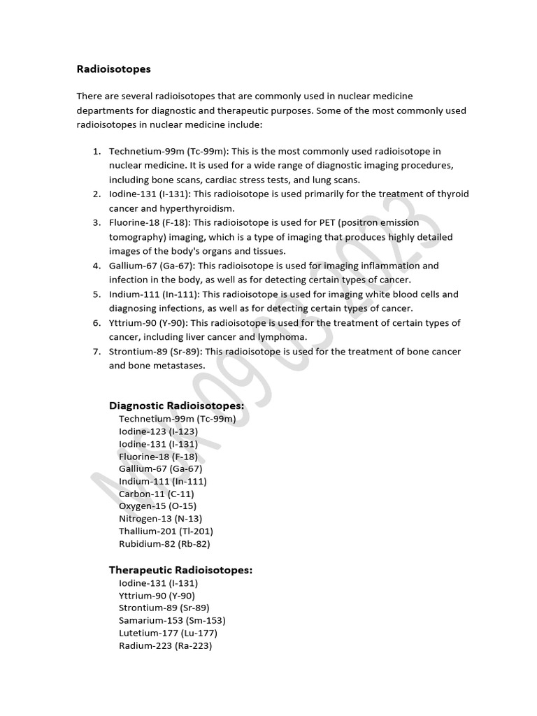 Common Radioisotopes in Nuclear Medicine | PDF