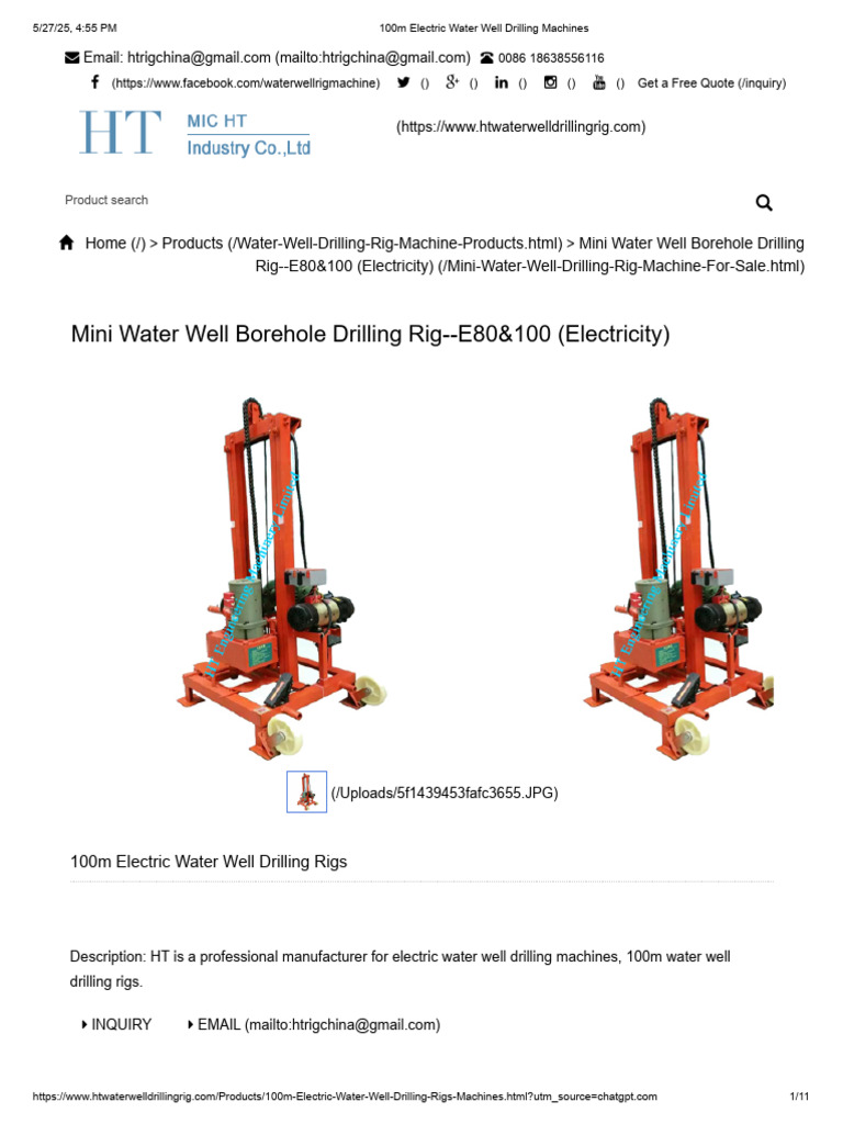 100m Electric Water Well Drilling Rig | PDF | Oil Well | Well Drilling