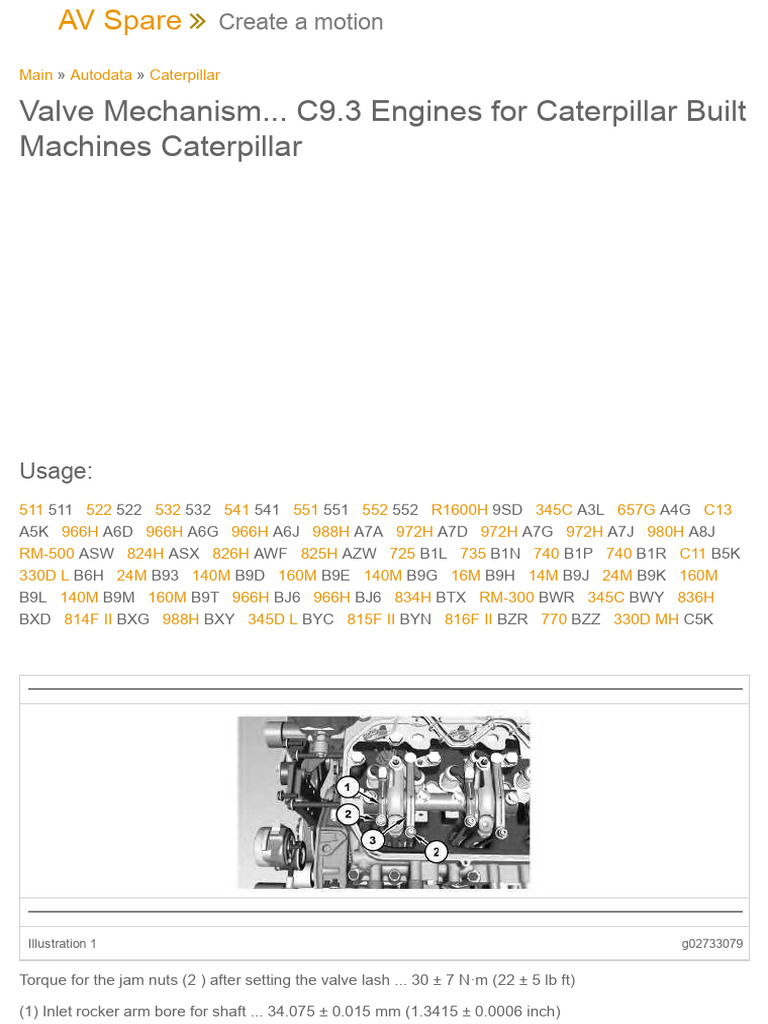 Valve Mechanism... C9.3 Engines for Cat...ilt Machines Caterpillar ...