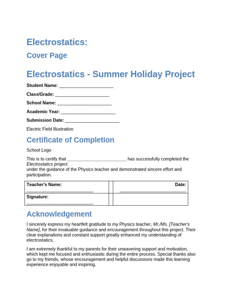 Electrostatics Project Report | PDF | Electric Field | Electric Charge