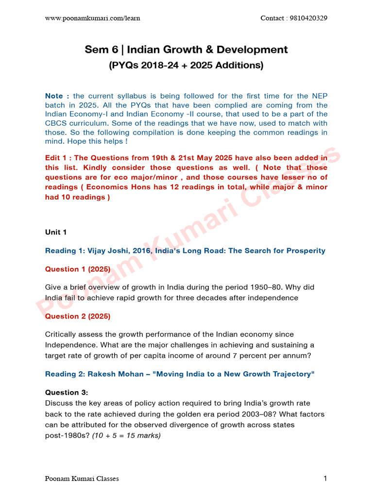 PYQs 2018-25 Unitwise Compilation | PDF | Economic Growth | Sustainability