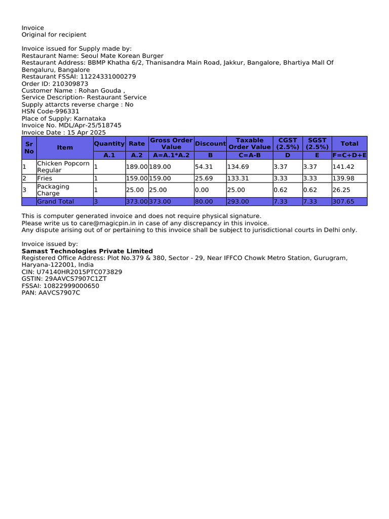 Magicpin Invoice 1 | PDF