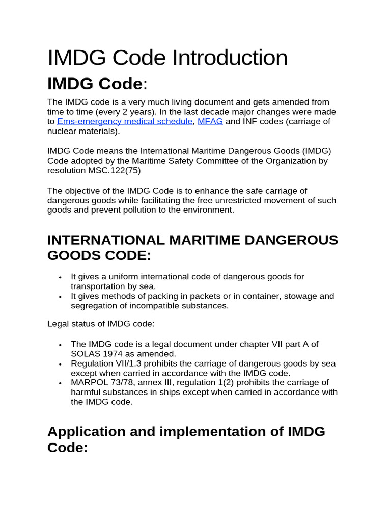 Imdg Code 1 | PDF | Dangerous Goods | Cargo