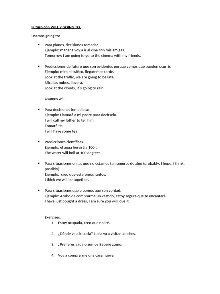 Uso de WILL y GOING TO en inglés | PDF
