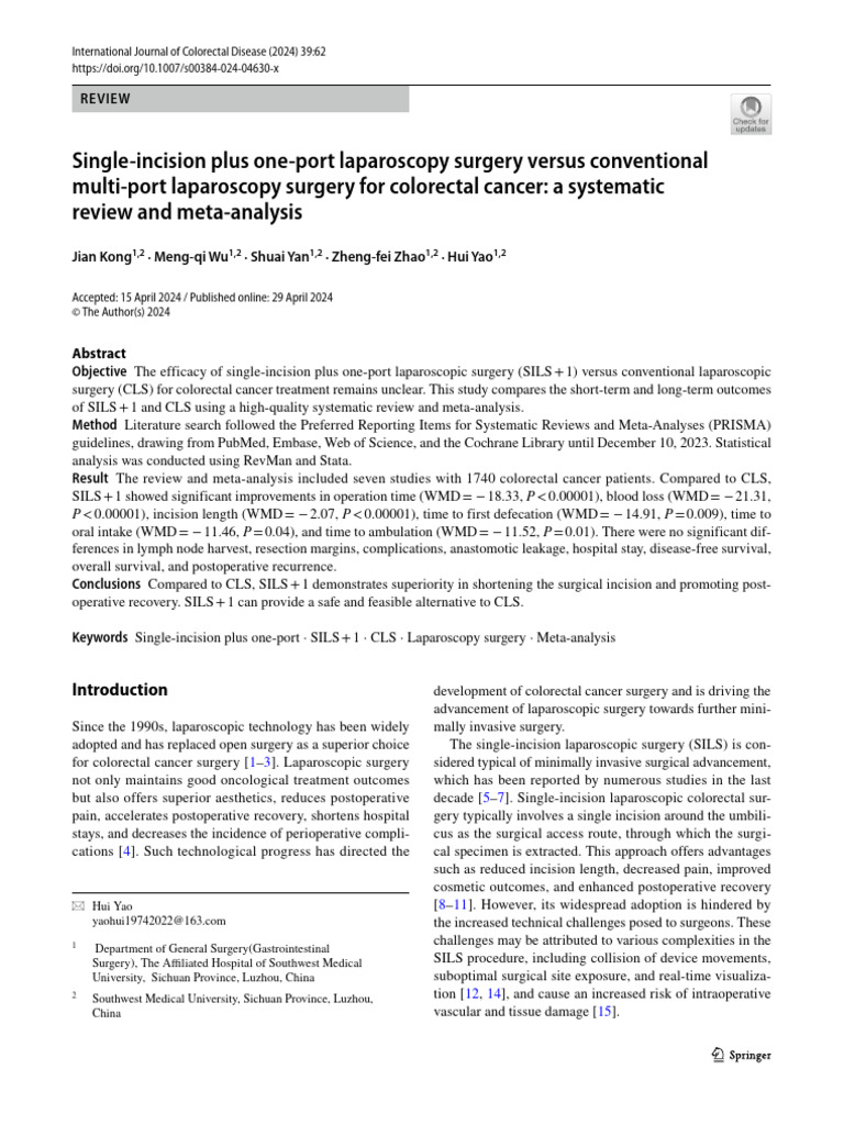 SILS+1 vs. CLS for Colorectal Cancer Surgery | PDF | Meta Analysis ...