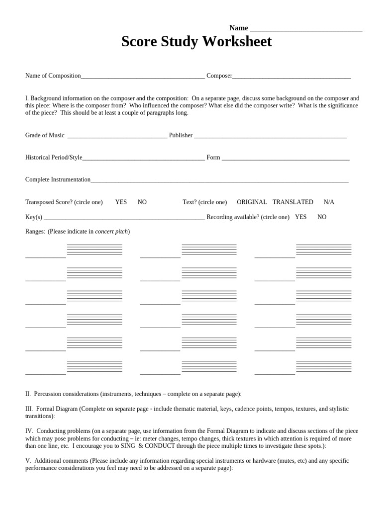 Composer Study and Score Analysis Worksheet | PDF | Composers ...