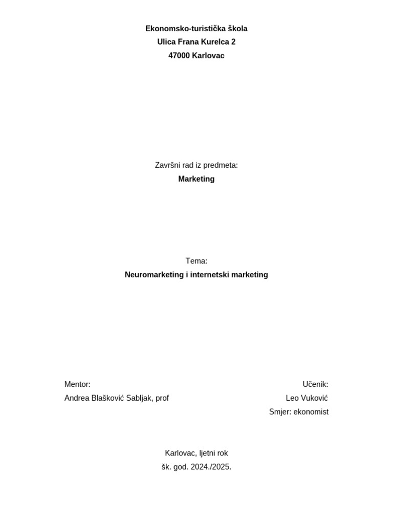 Završni Rad: Neuromarketing I Internetski Marketing | PDF
