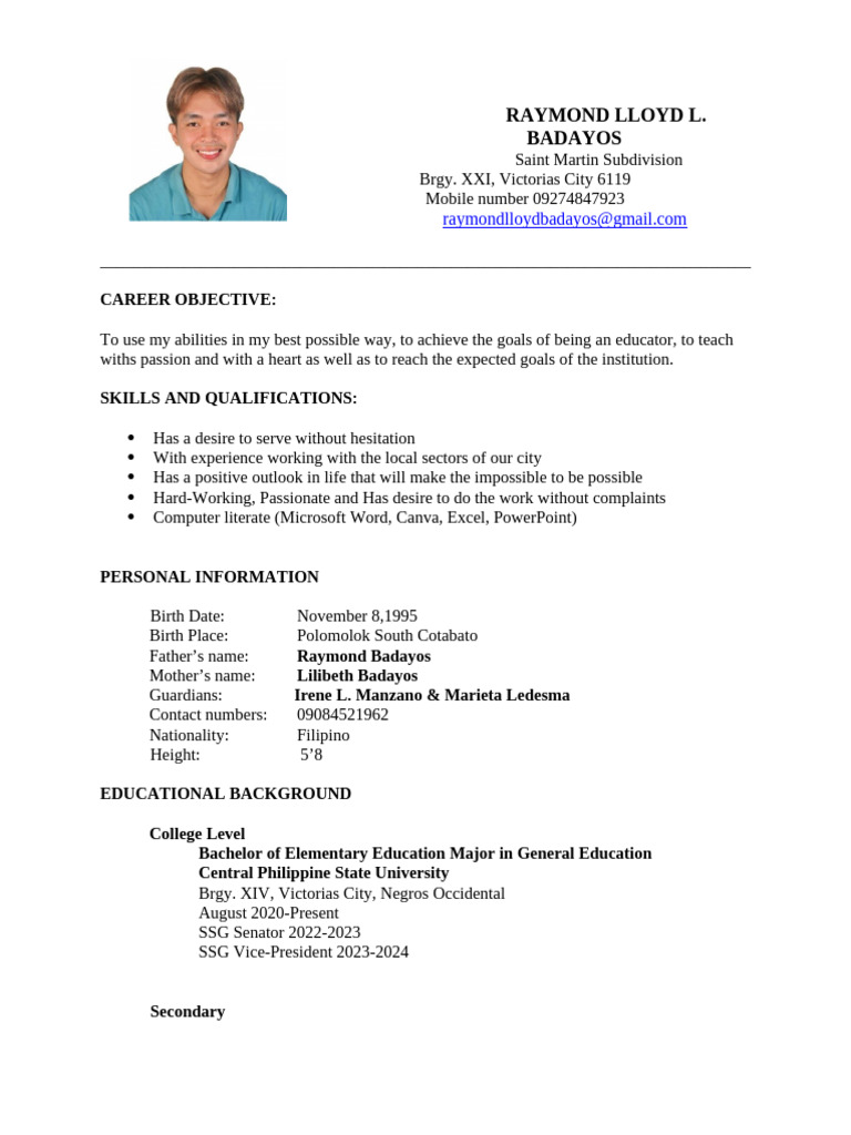 Raymond Badayos Resume (N) | PDF