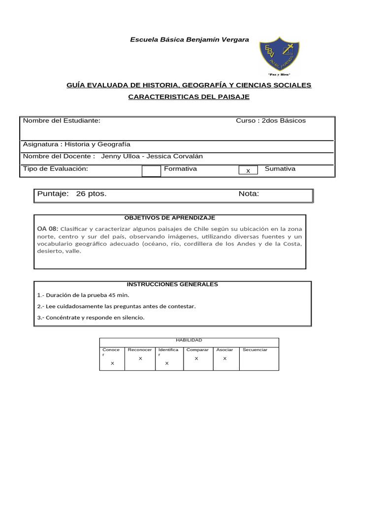 GUIA EVALUADA HISTORIA Paisajes | PDF | Chile | Paisaje