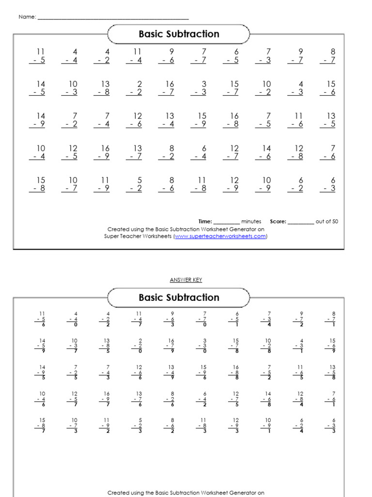 Super Teacher Worksheets Basic Subtraction | PDF | Arithmetic ...