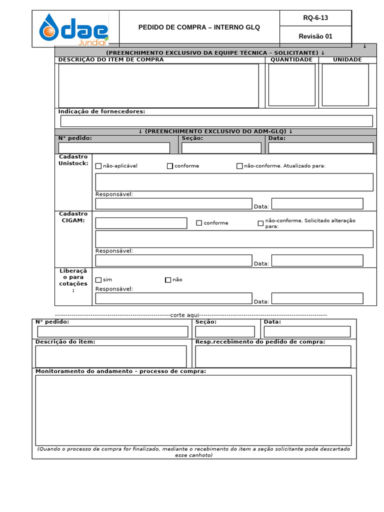 Pedido Interno de Compra GLQ | PDF
