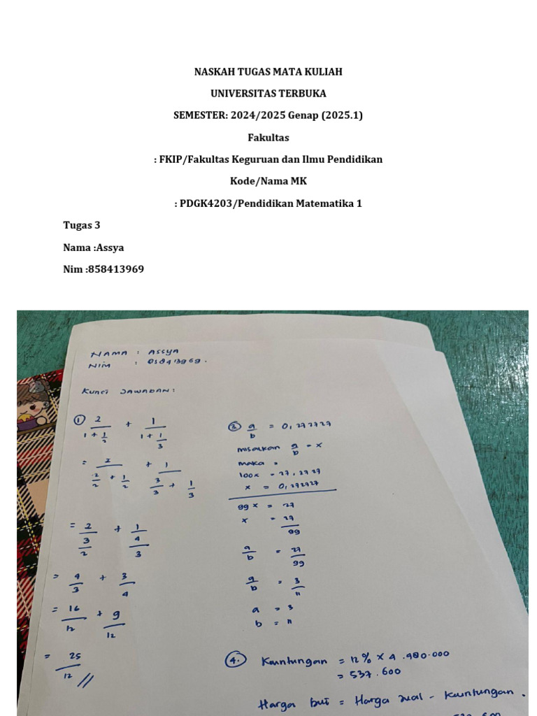 Tugas 3 Matematika 2025 | PDF