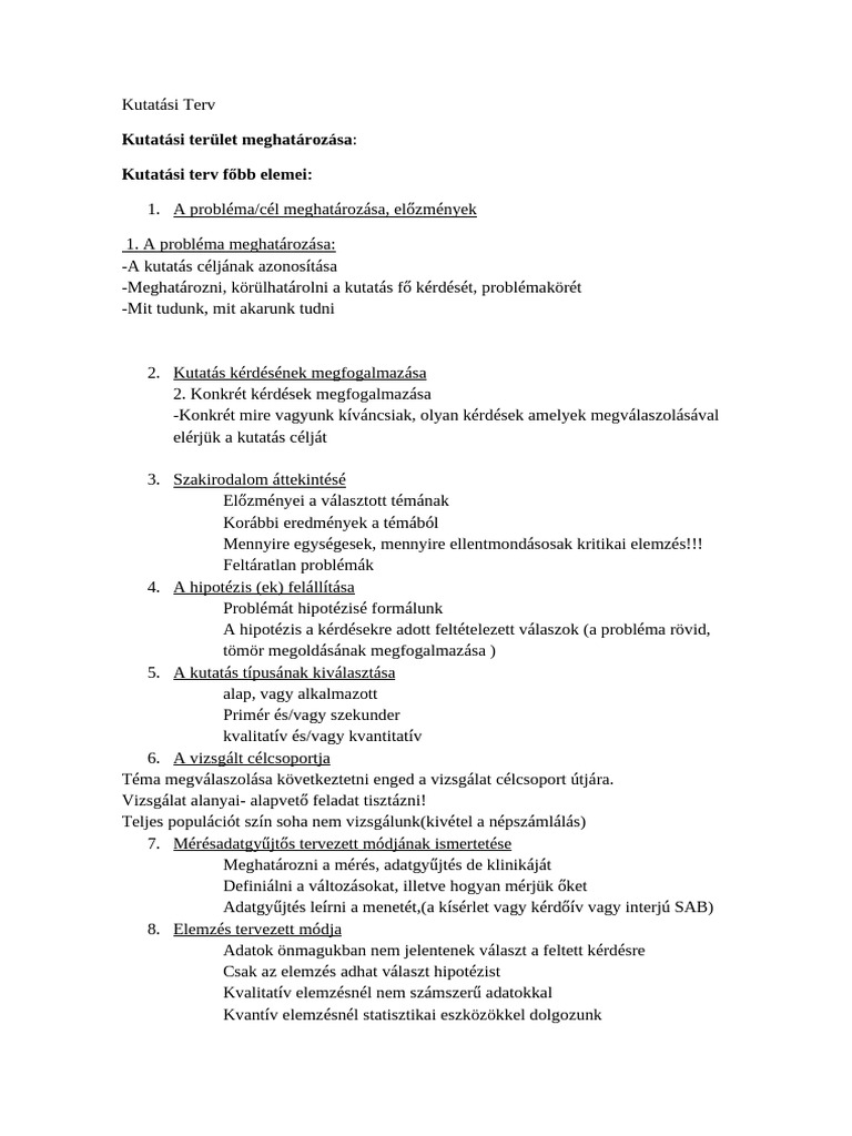 Kutatási Terv Készítése Menete | PDF