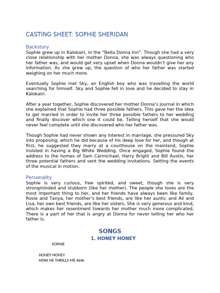Casting Sheet - Sophie Sheridan | PDF