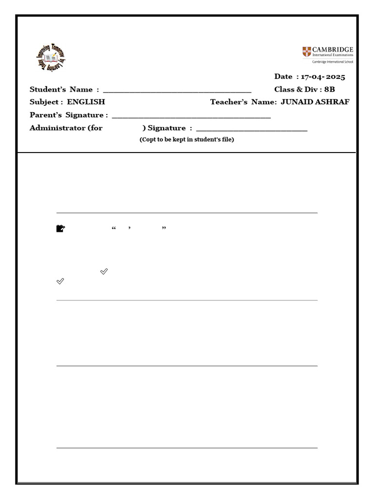 Grade 8b Homework Sheet 17. 04. 2025 | PDF