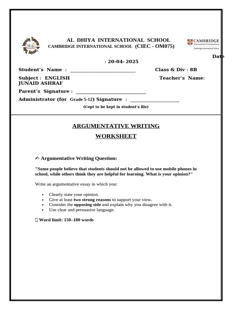 Grade 8b Homework Sheet 20. 04. 2025 | PDF