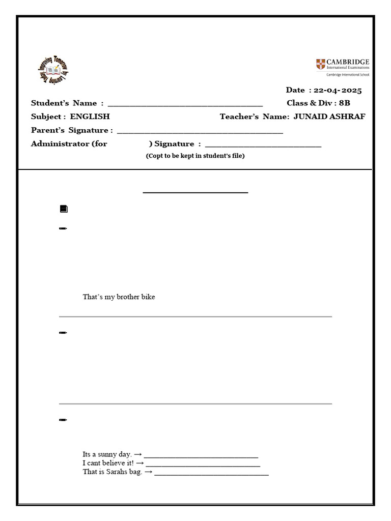 Grade 8b Homework Sheet 22. 04. 2025 | PDF