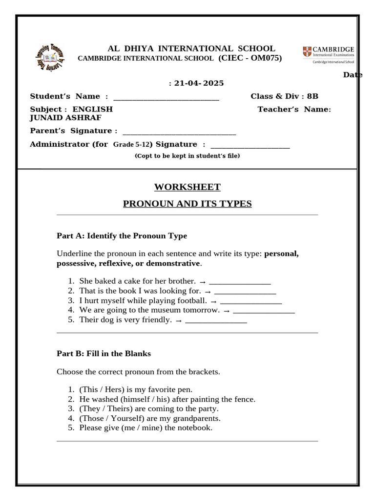 Grade 8b Homework Sheet 21. 04. 2025 | PDF