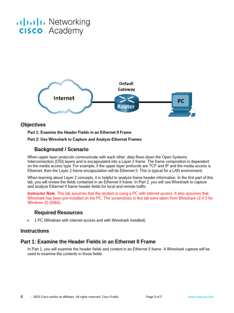 7.1.6 Lab - Use Wireshark to Examine Ethernet Frames - ILM | PDF | Internet Protocols | Ip Address