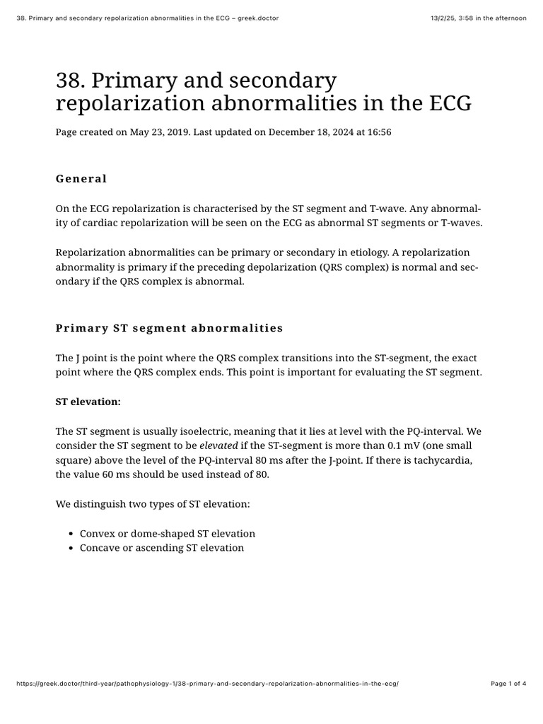 Primary and Secondary Repolarization Abnormalities in The ECG - Greek ...