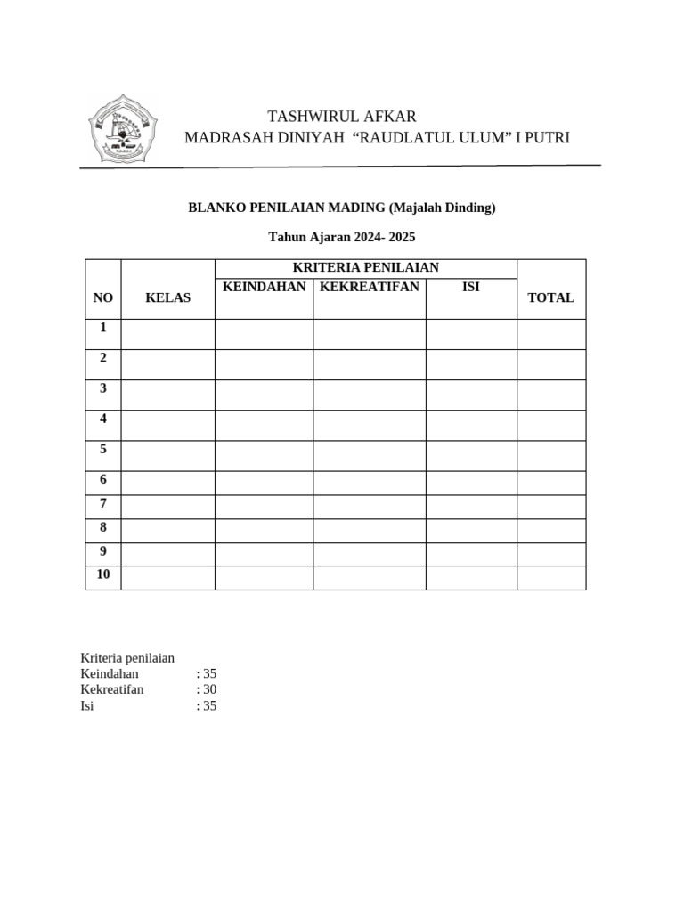 Blanko Penilaian Mading (Majalah Dinding) | PDF
