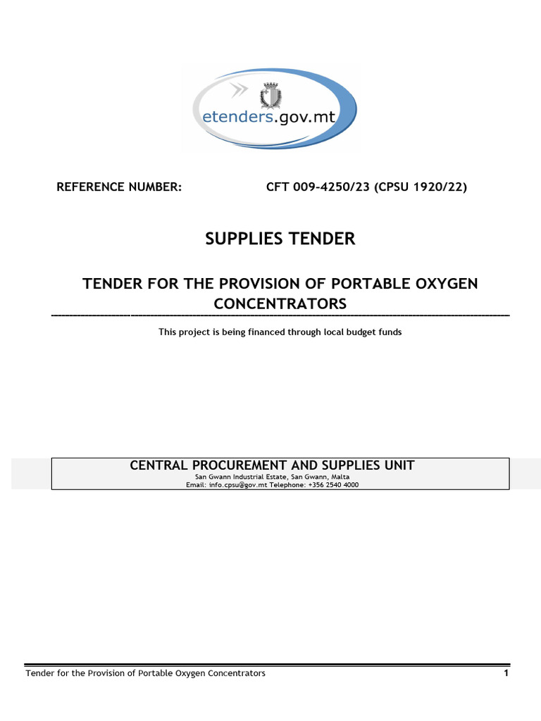 Tender Dossier - Portable Oxygen Concentrators | PDF | Medical Device ...