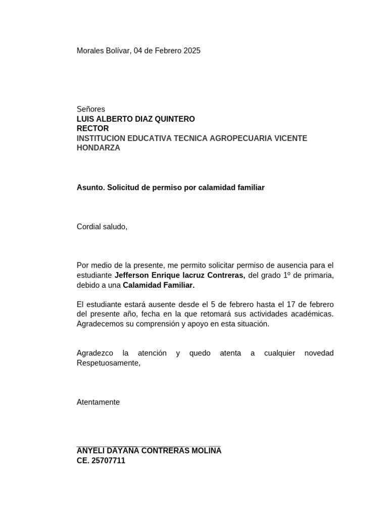 Carta de Inasistencia Escolar | PDF