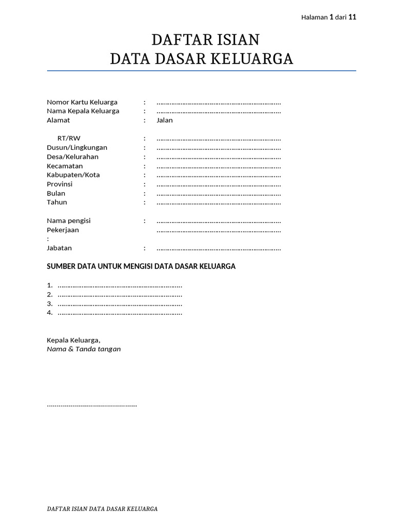 Data Dasar Keluarga dan Penghasilan | PDF