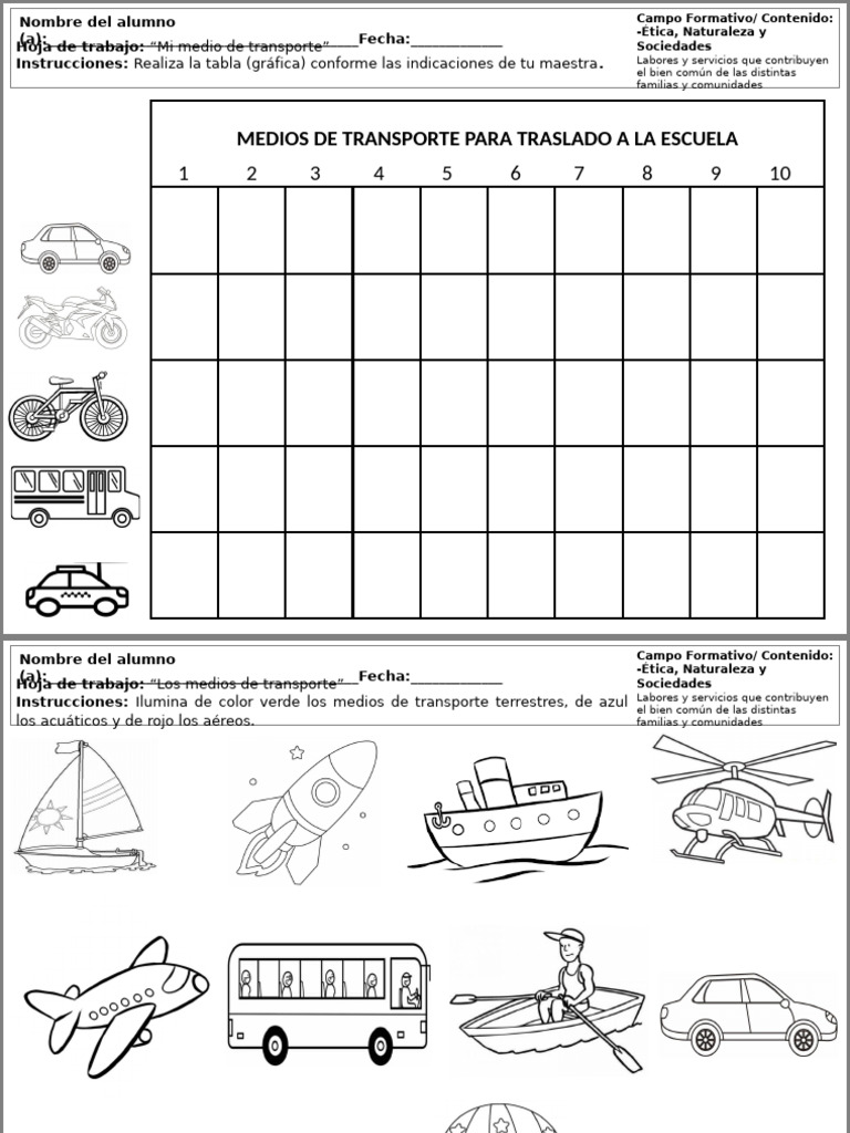 Hojas de Trabajo Los Medios de Transporte | PDF | Color | Tecnicas ...