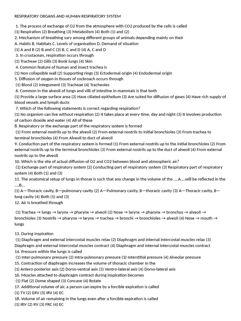 Respiratory Organs and Human Respiratory System | PDF | Respiratory ...