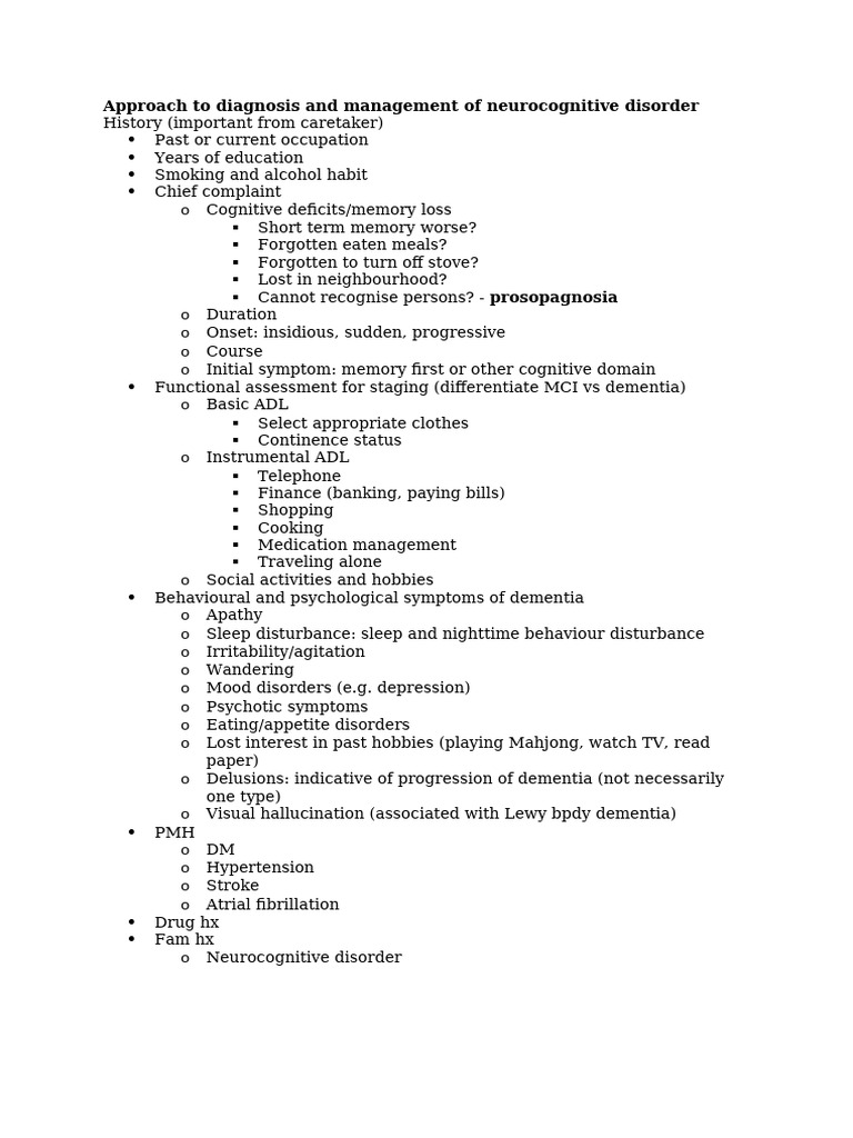 Neurocognitive Disorder Diagnosis & Management | PDF | Dementia ...
