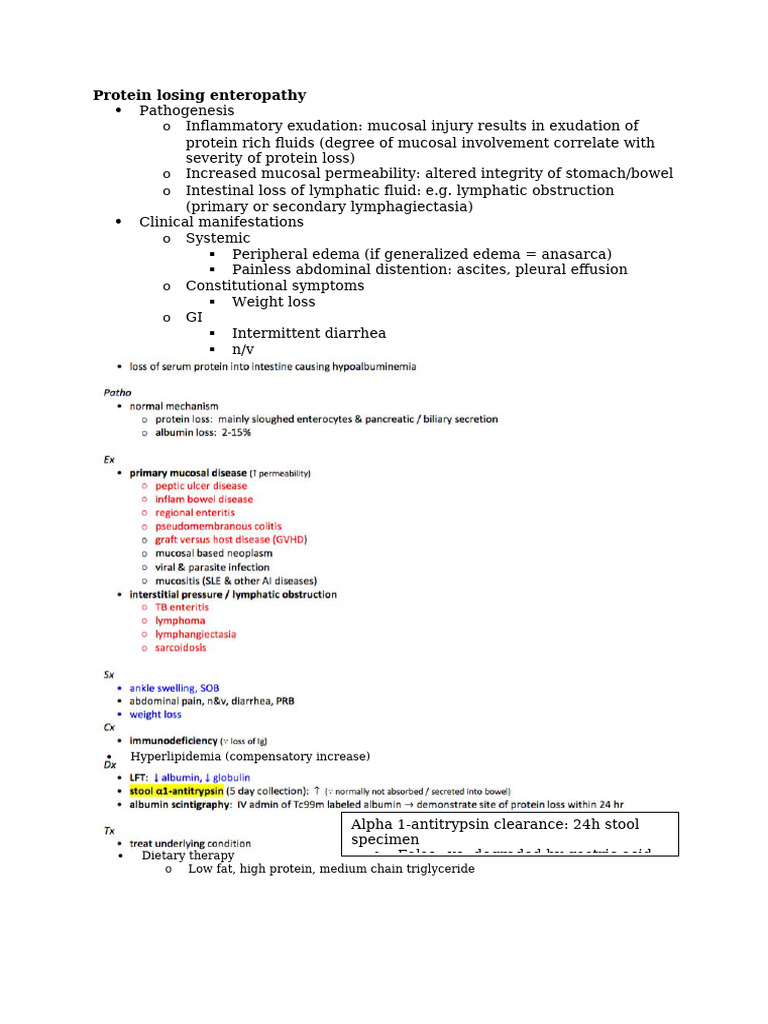 Med Gastroenterology - Protein Losing Enteropathy | PDF