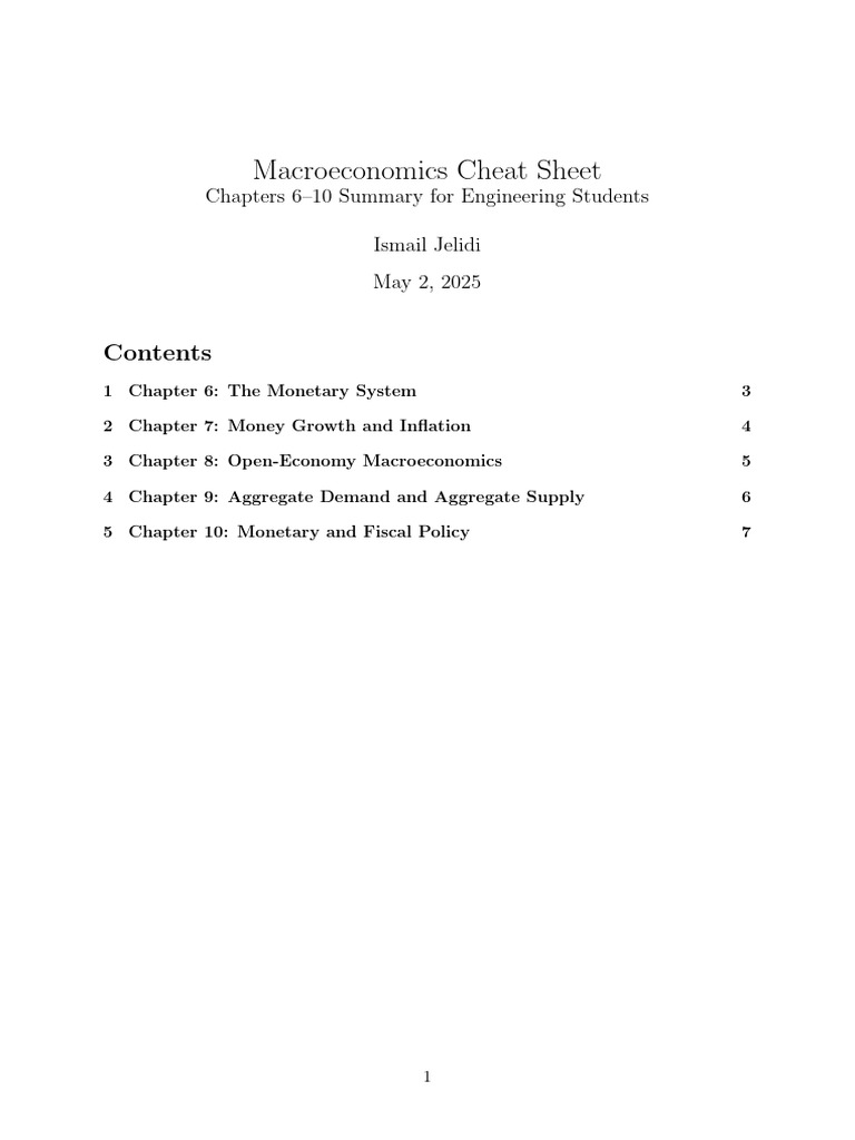 Macroeconomics Cheat Sheet for Exams | PDF | Money | Monetary Policy